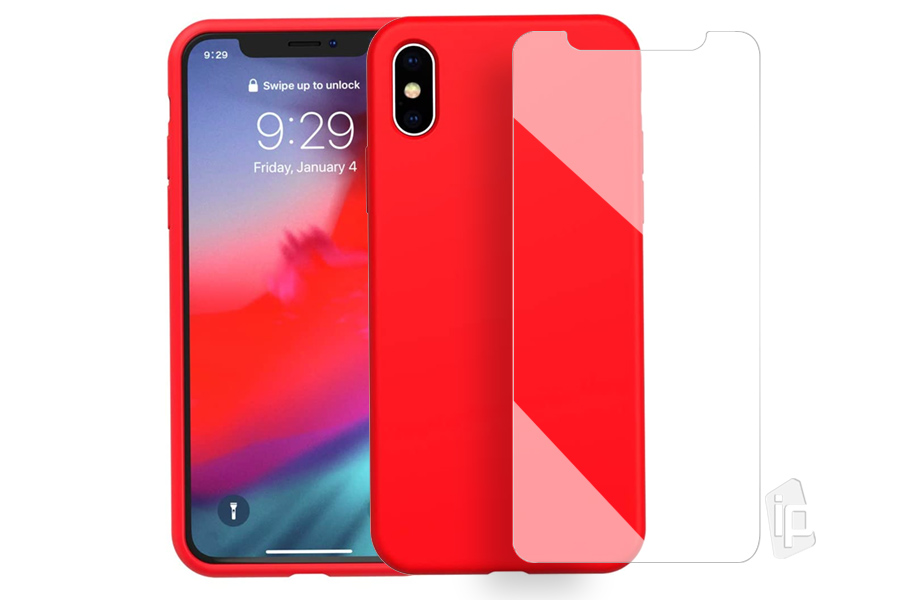 Set Obal Liquid Silicone Cover (červený) + Ochranné sklo na Apple ...